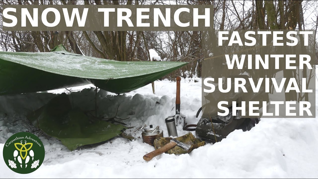 Winter Survival Shelter - Building a Snow Trench - YouTube