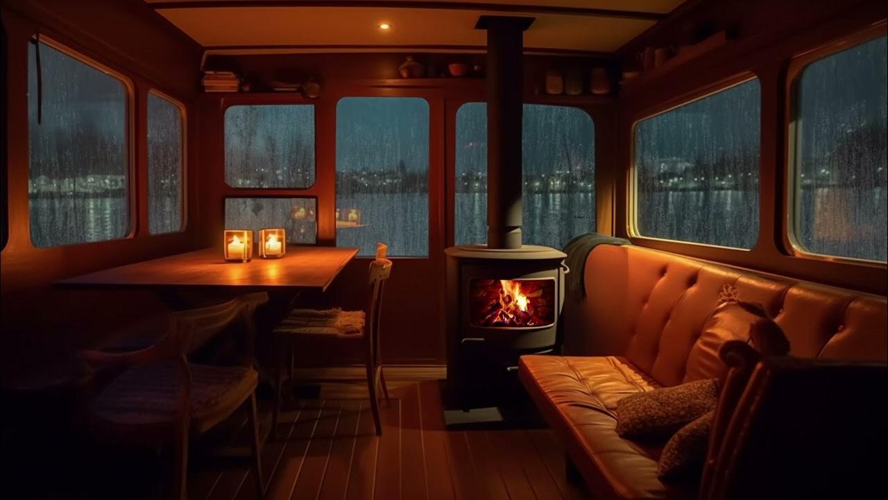 10 Hrs | Cozy room ambience 🔥 Rain on window sounds with crackling fire for sleep, study ...