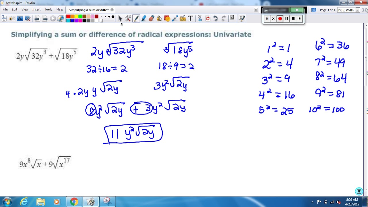 Simplifying A Sum Or Difference Of Radical Expressions Univariate Youtube