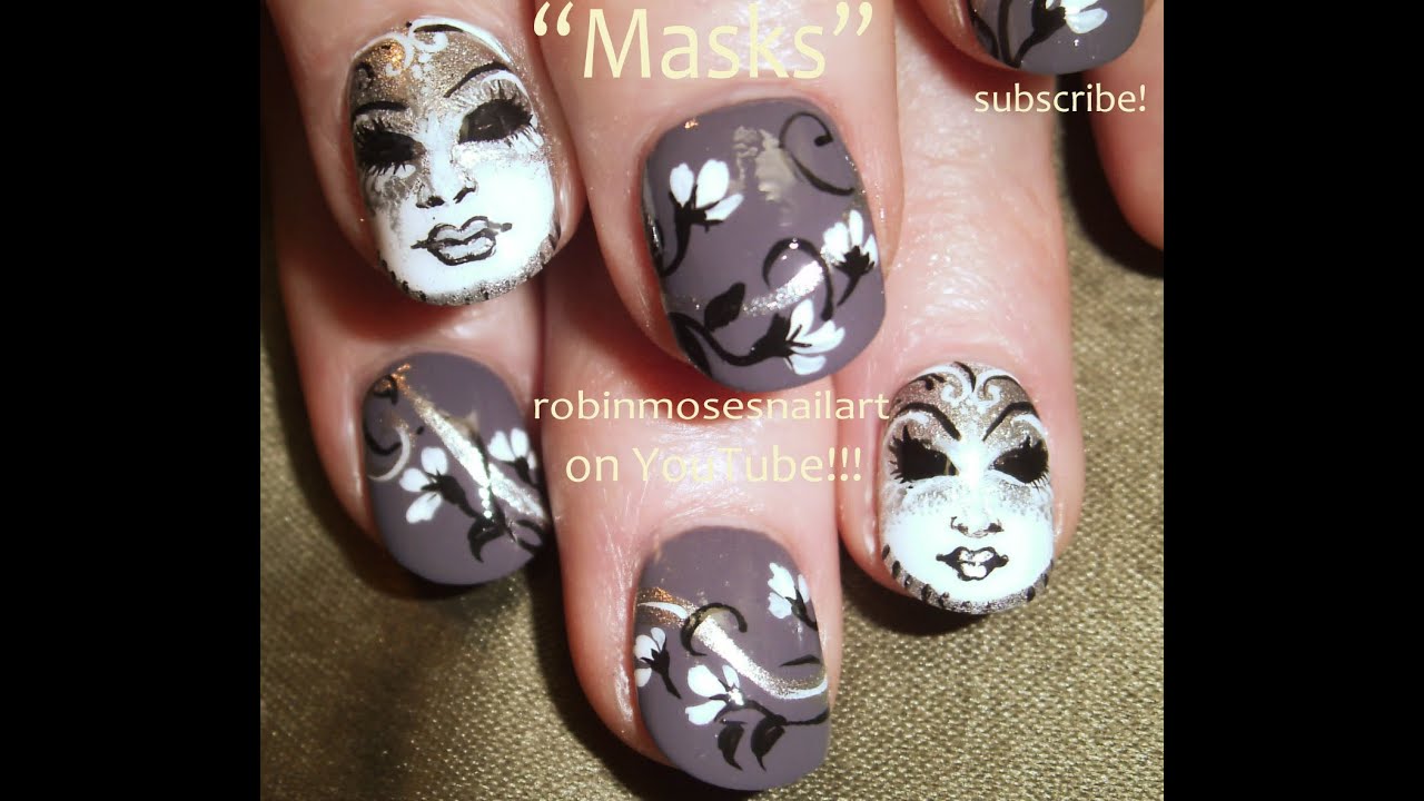 Black and White Masks Nail Art Design Tutorial | Mask Nails - YouTube