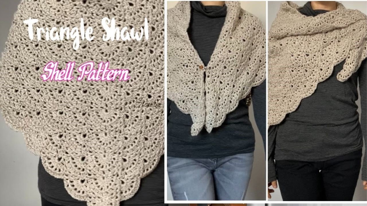 Crochet Triangle Shawl (Shell pattern) - YouTube