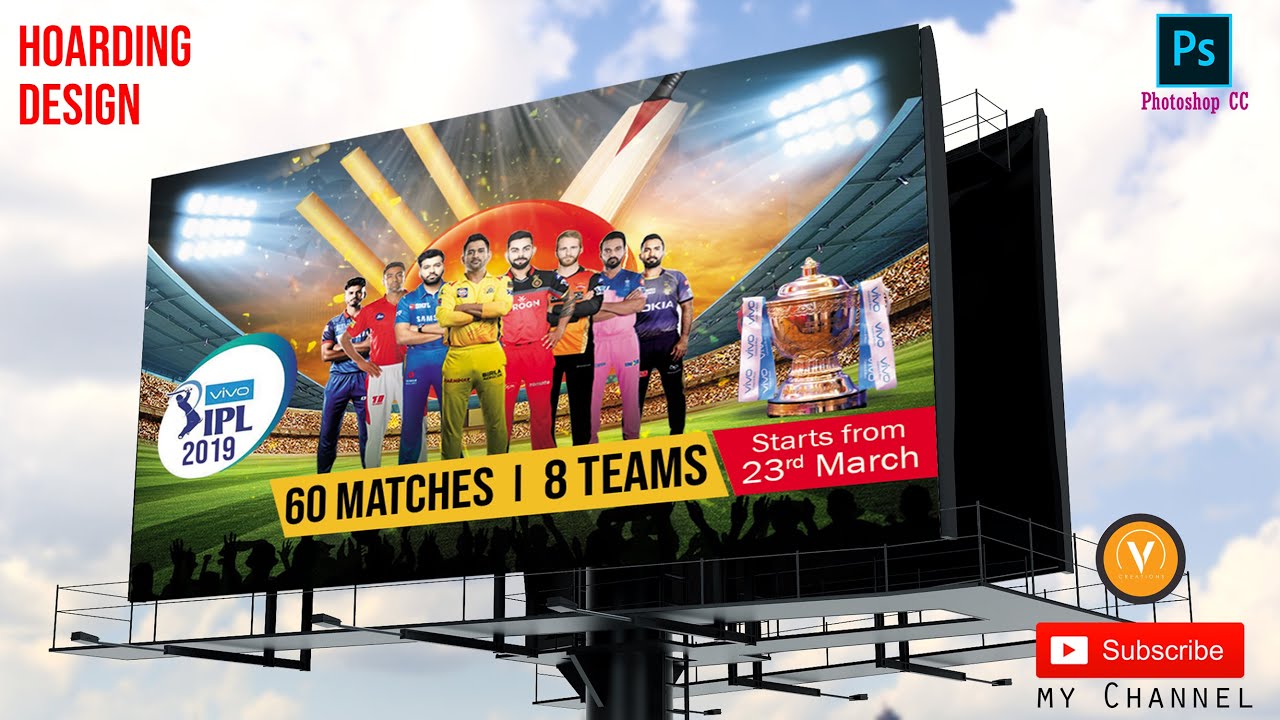 How to Create IPL 2019 Cricket Hoarding Design in Photoshop CC | IPL ...