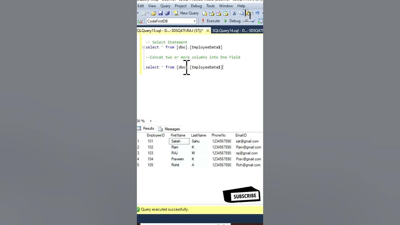 Sql Server Tutorial - Concatenation (combine) function in sql server | Part-22 | Beginners # ...