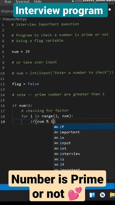 Most important interviews program questions ️python program to check a given number is prime or ...