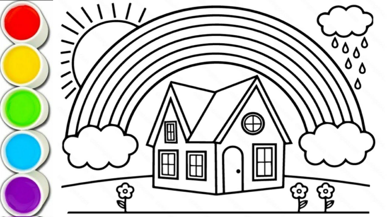 How To Draw A Rainbow For Kids 🌈 ️ | Rainbow House Drawing For Kids ...