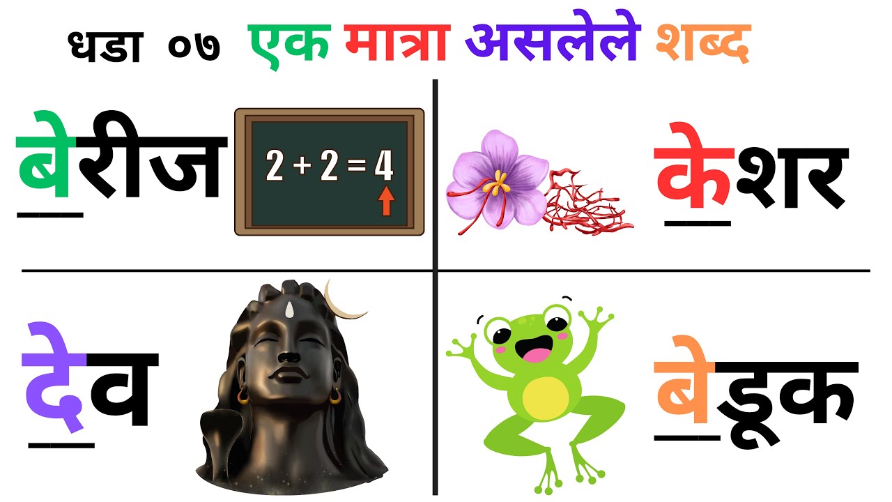 धडा ०७ | एक मात्रा असलेले शब्द | मराठी शब्दांची रचना | Eka Matryache ...