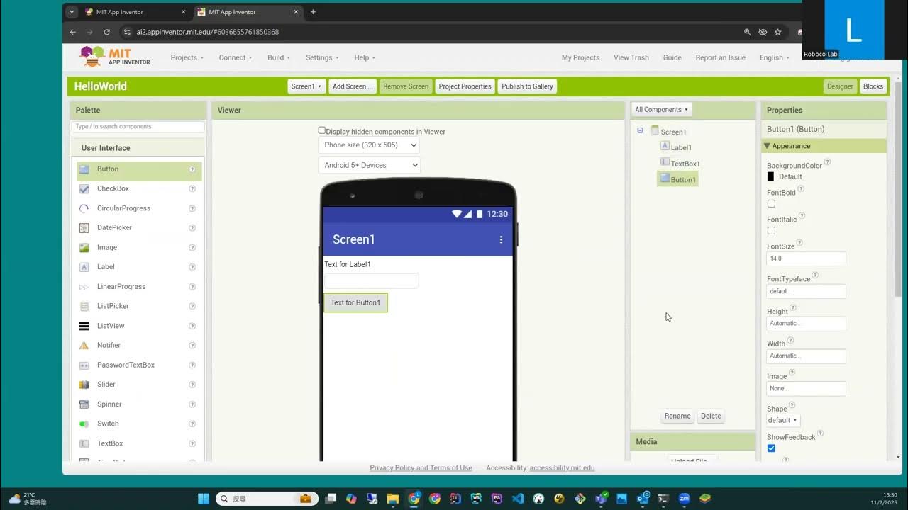 App Inventor Basic : Lesson 01 - HelloWorld - YouTube