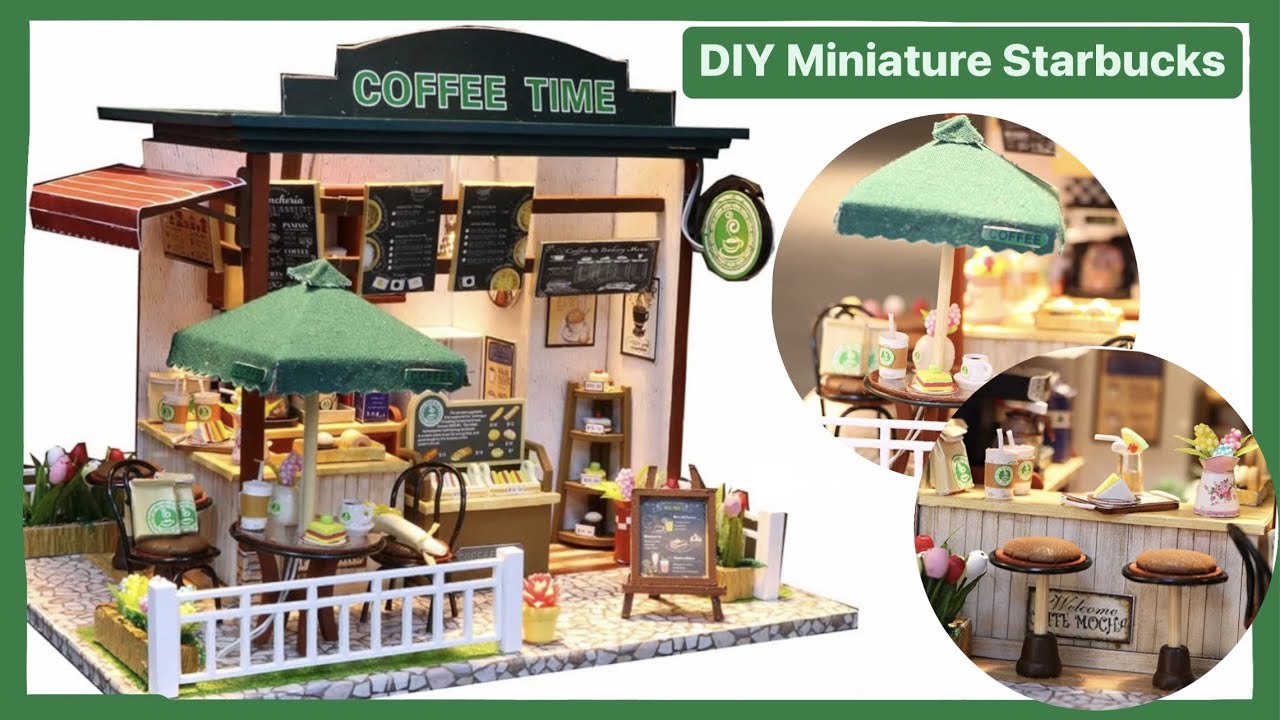 Miniature Starbucks Cafe with Furniture - DIY Miniature Dollhouse Kit ...