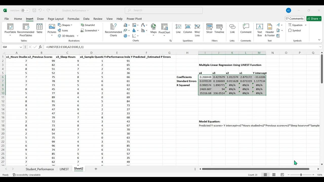 Multiple Linear Regression Using LINEST Function in Excel - YouTube
