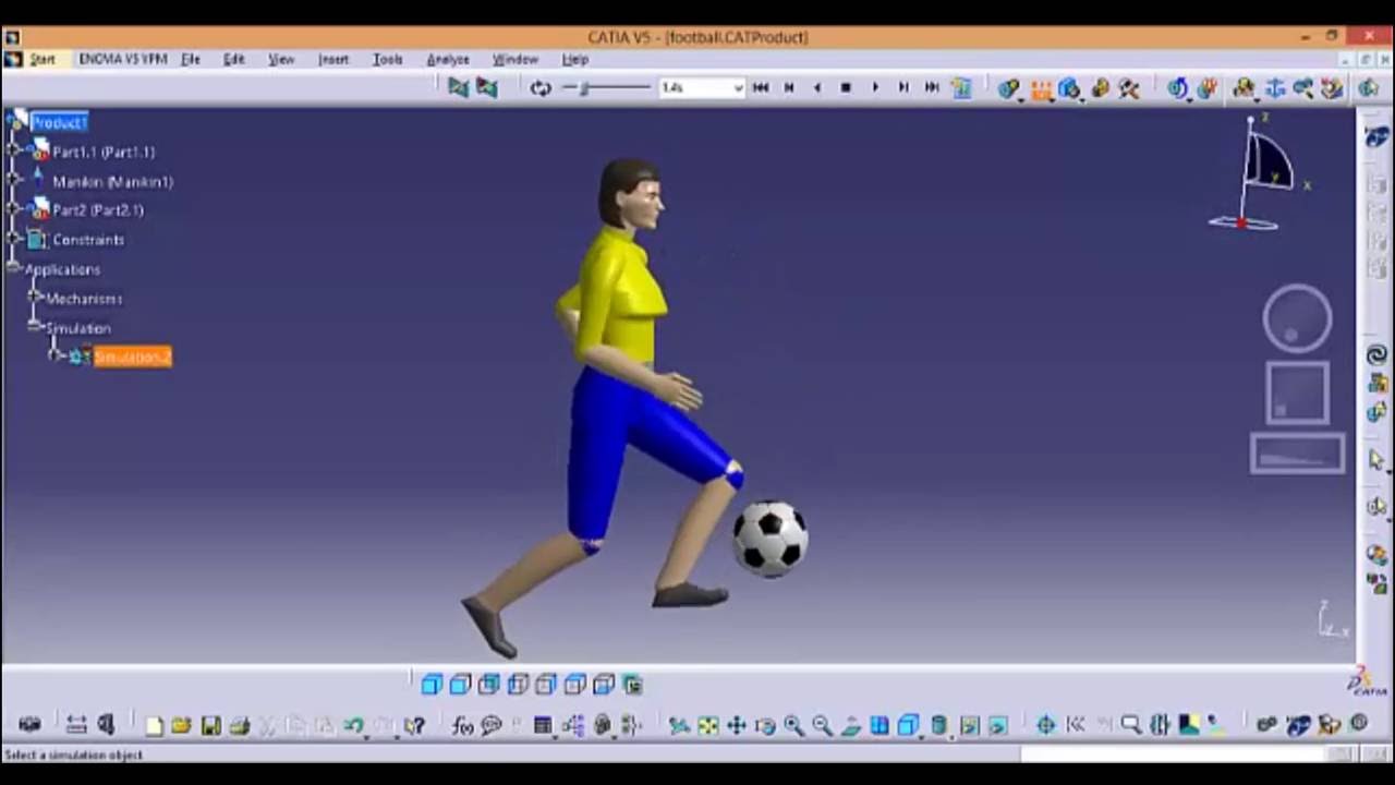 CATIA V5 R21 human builder football juggling - YouTube