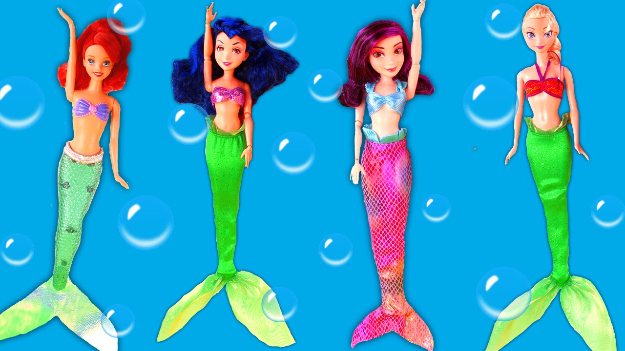 Descendants Mal & Evie Mermaids Saved By Ariel, Frozen Elsa & Anna ...