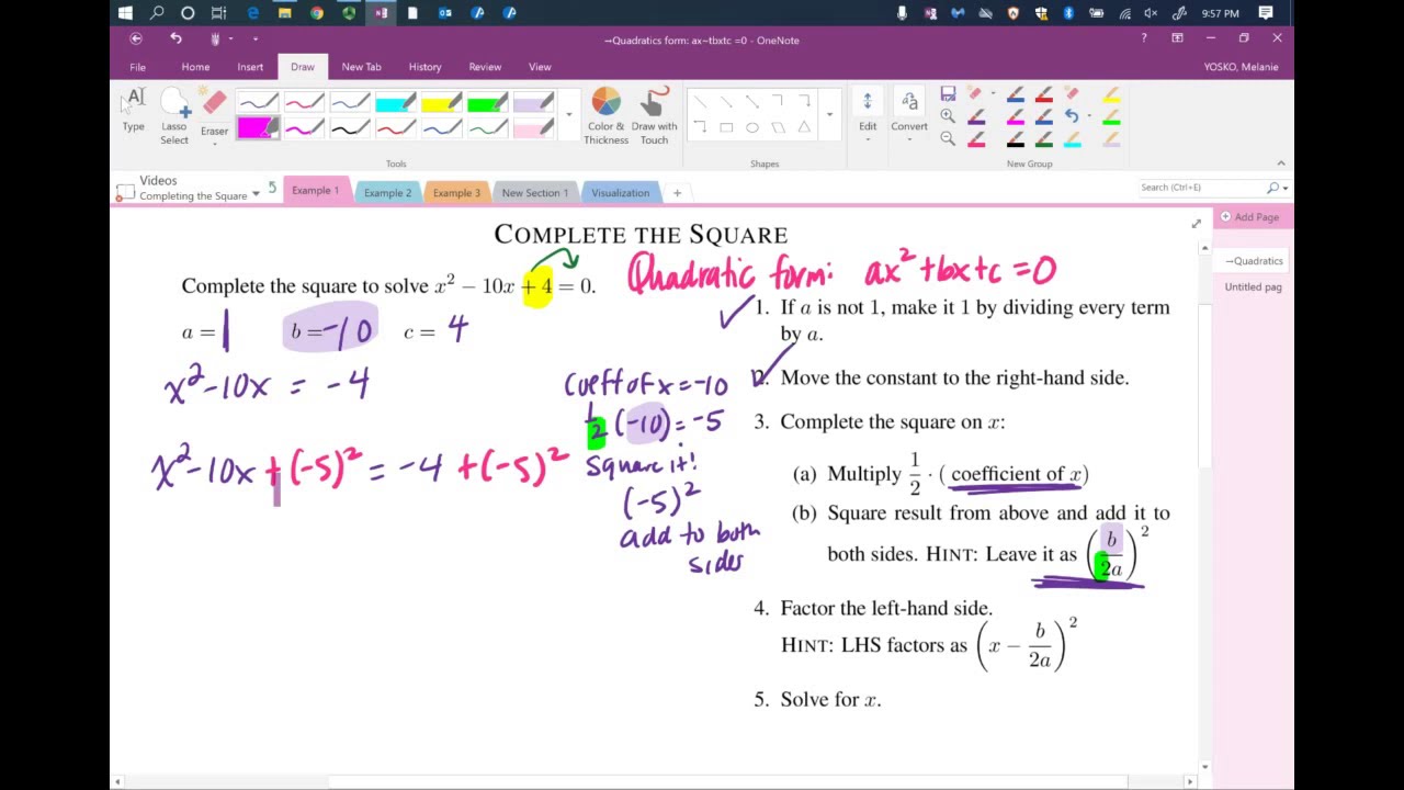Completing the Square -- Solutions are two distinct irrational numbers ...