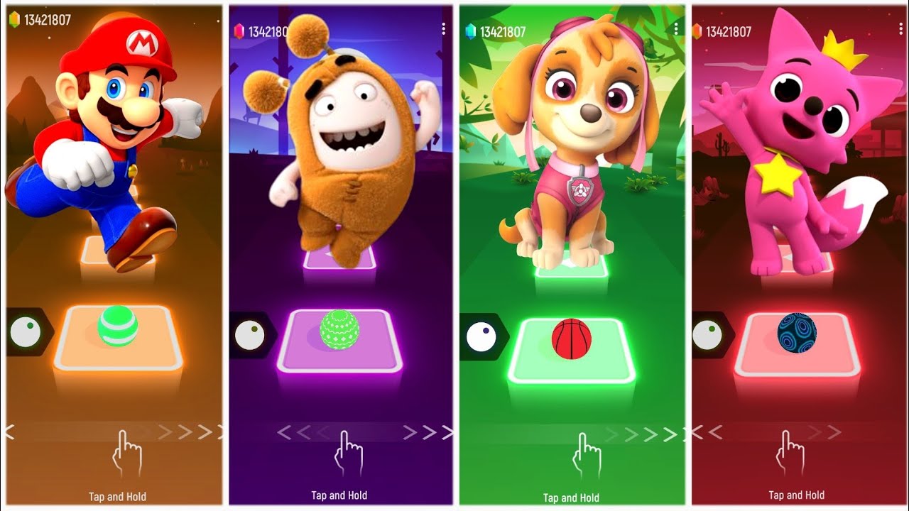 The Super Mario Bros 🆚 Oddbosd Pogo 🆚 Paw Patrol 🆚 Pinkfong 🎶 Tiles Hop ...