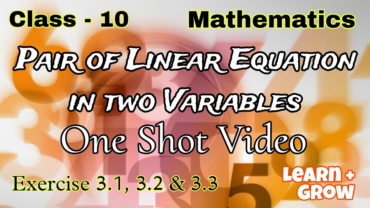 Mathematics - Class 10 | L3 - Pair of Linear Equation in two Variables ...