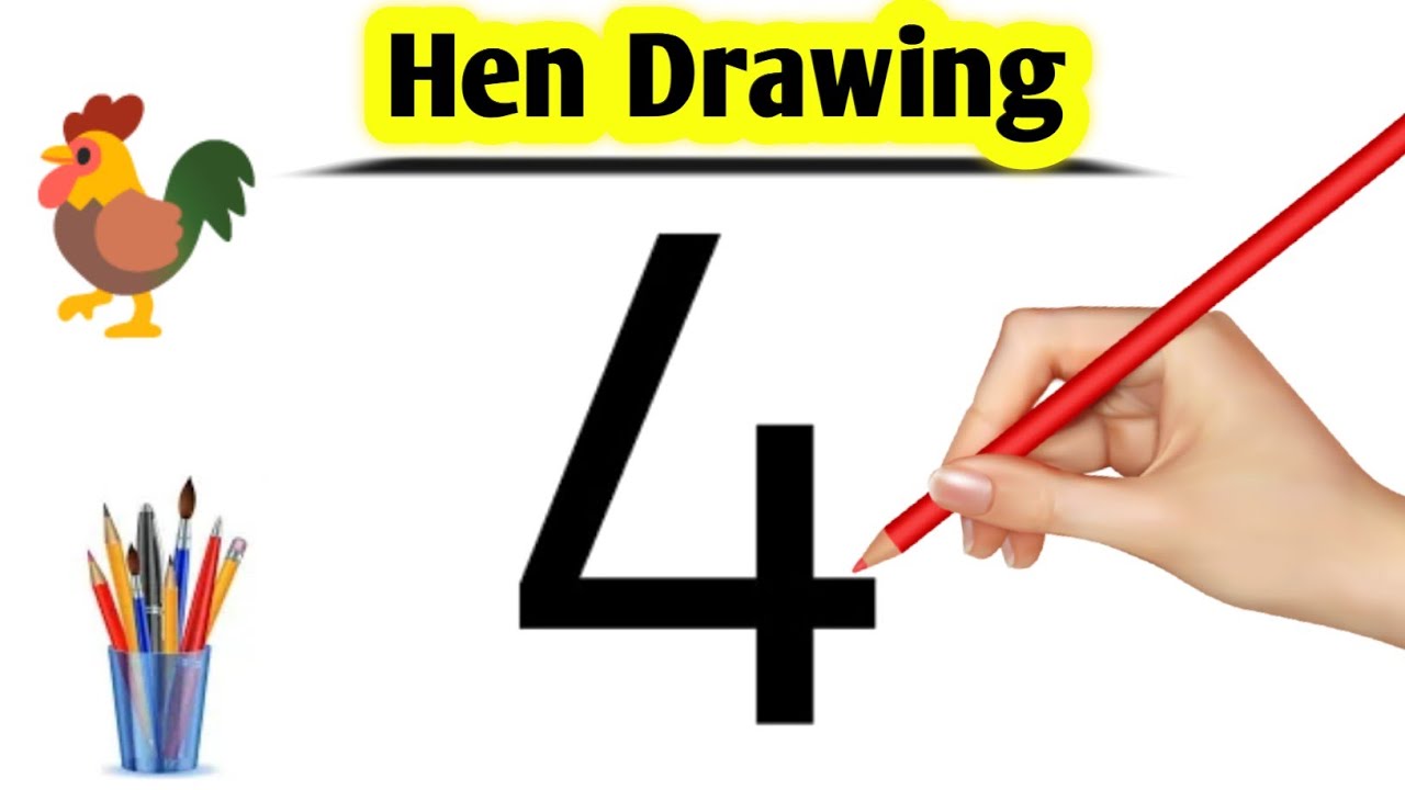 How to draw hen from number 4 | easy way hen Drawing | Number Drawing ...