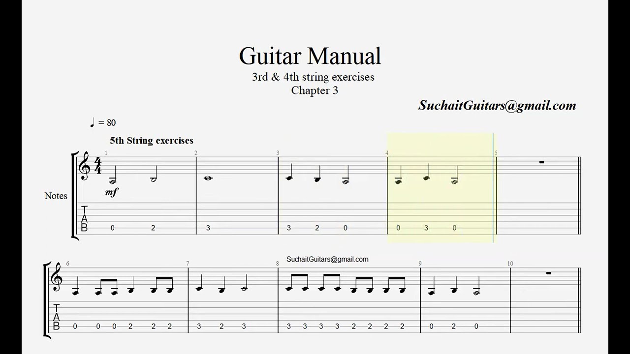 Guitar Manual- Chapter 4, 5th & 6th string exercises - YouTube