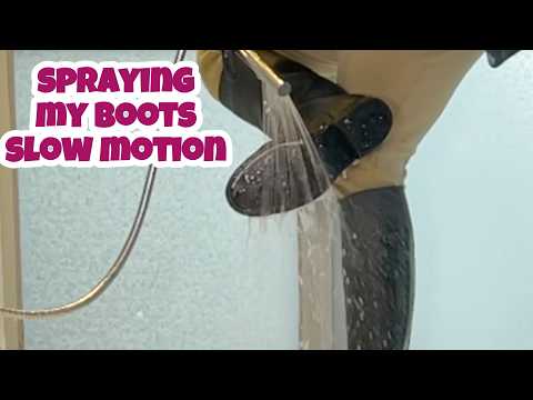 Rinsing off my rubber riding boots in slow motion