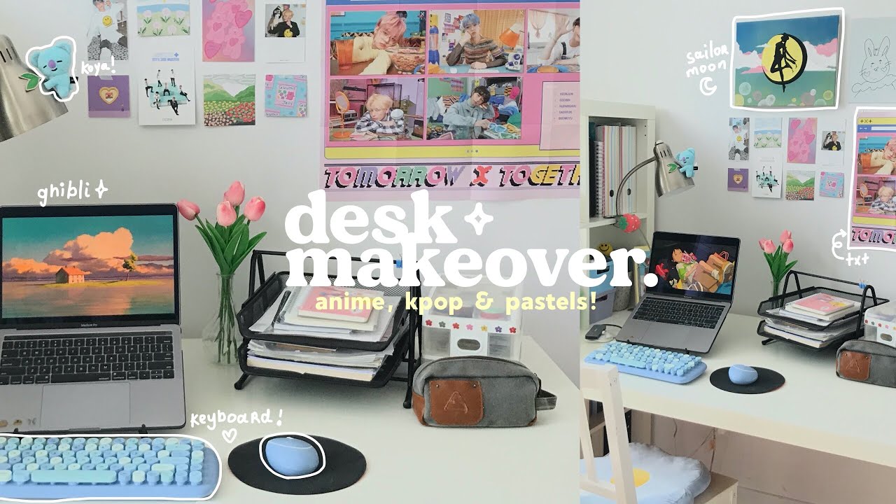 desk makeover & tour 🌷☁️ aesthetic desk setup + organization - YouTube