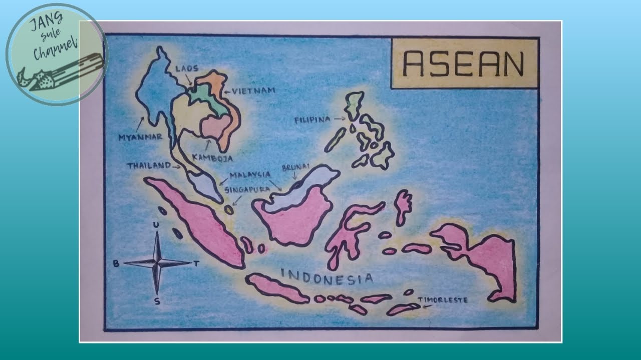 Cara menggambar dan mewarnai peta ASEAN|| gambar peta Asean mudah - YouTube