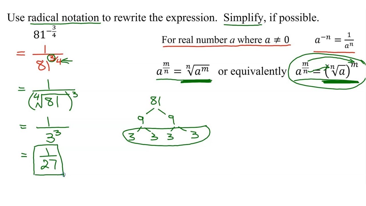 Convert To Radical Notation Simplify A Constant Raised To A Negative