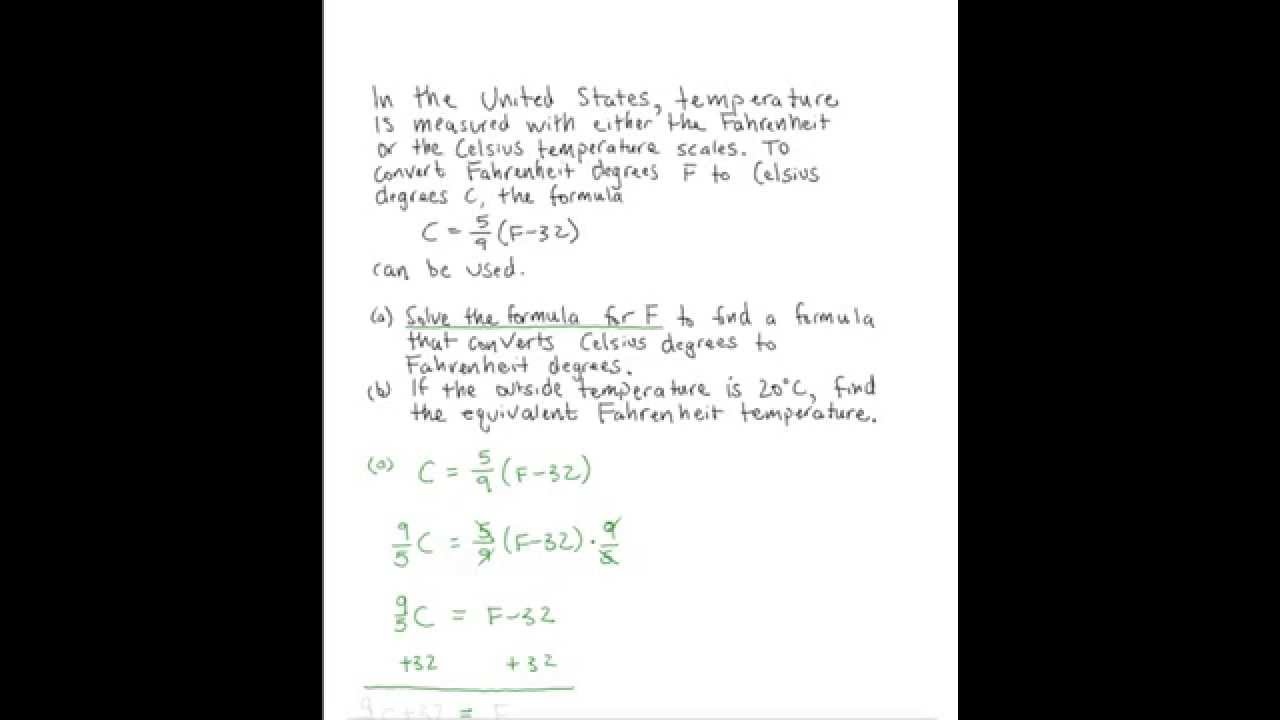 Solving for a Different Variable in a Formula - YouTube