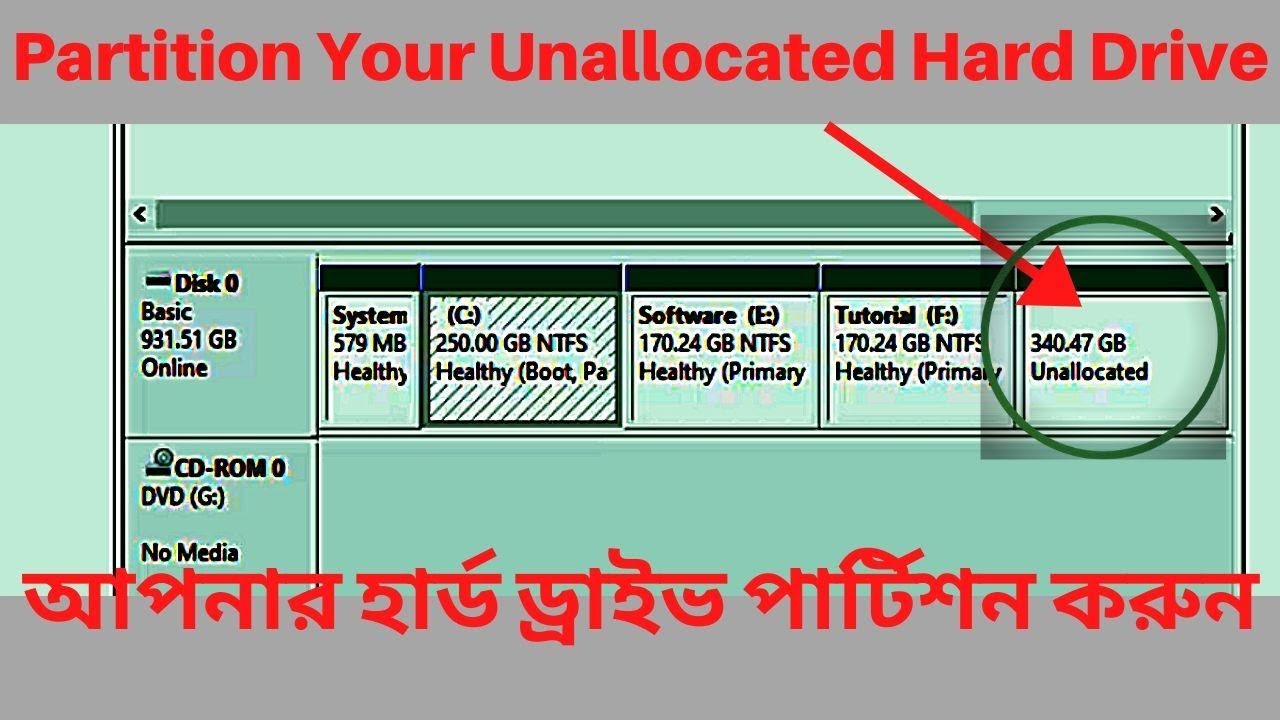 how to partition unallocated hard drive on windows 10/8/7 - YouTube