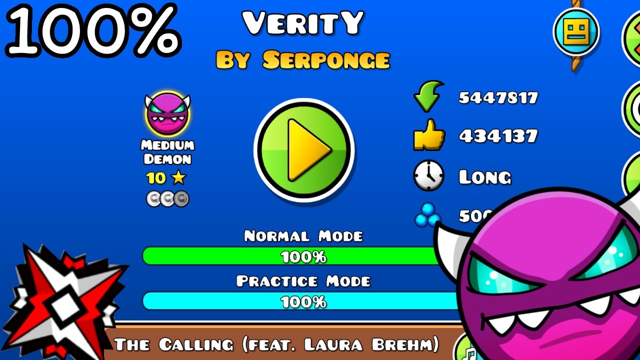 VeritY 100% [Medium Demon] By Serponge - YouTube