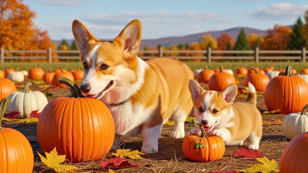 Corgi Mama and Her Puppy Harvest Pumpkin To Buy New Toy for Puppy 🐾 ...