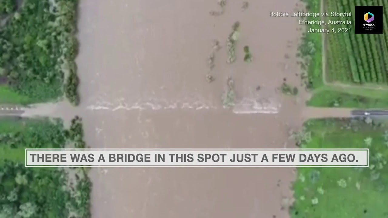 Bridge Washed Out By Floodwaters in Queensland, Australia - YouTube