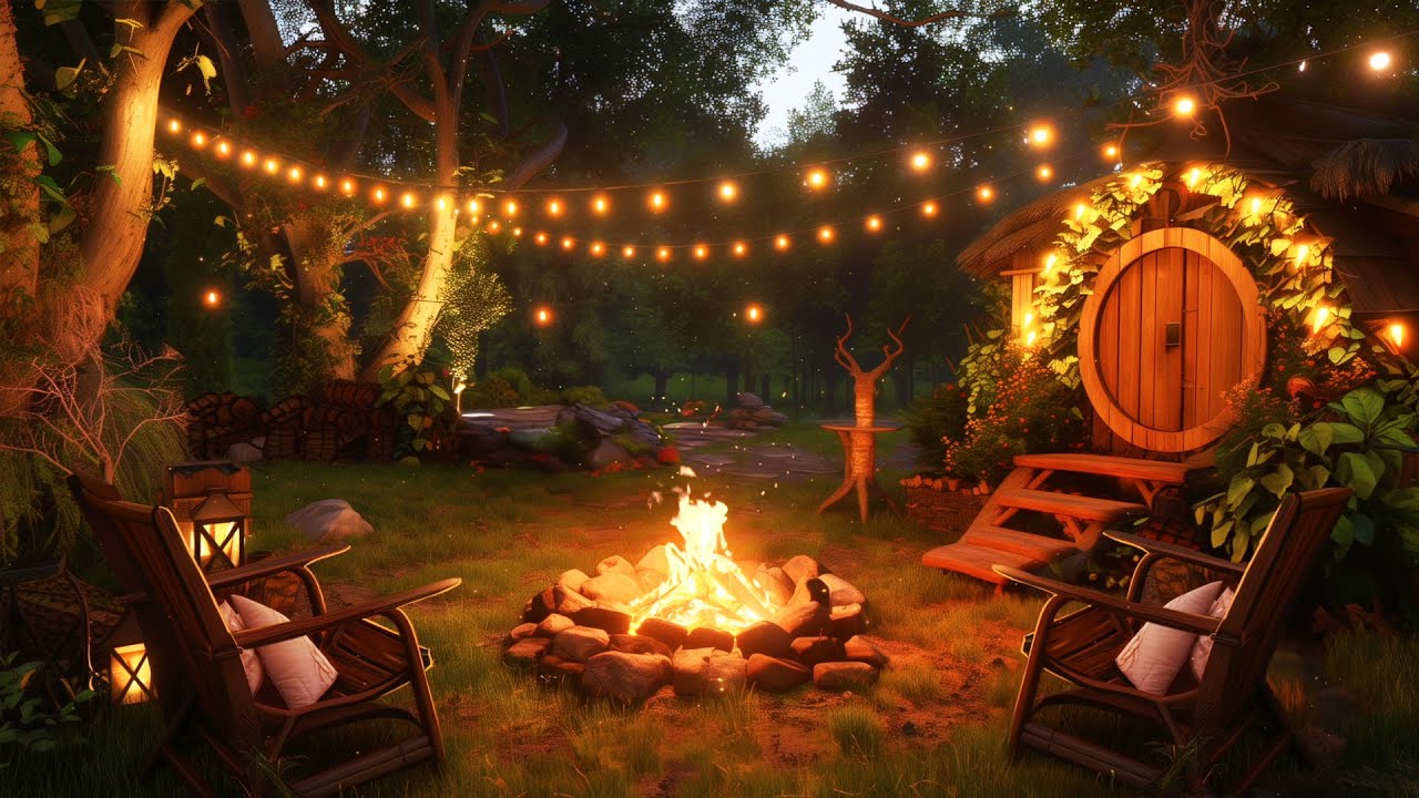 Cozy Spring Evening by the Campfire | Relaxing Hobbit Ambience with ...