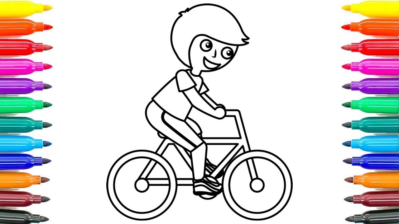 Boy Bicyclist Drawing, Painting and Coloring for Kids, Toddlers | Come ...