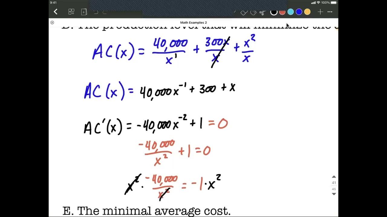 Find average cost, marginal cost functions and minimize average cost ...