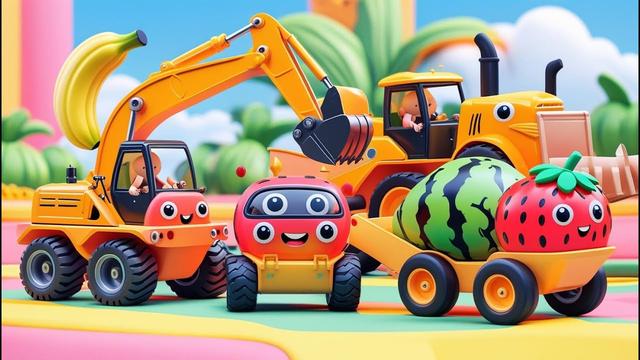 🧺🚧 3D Fruit Machines & Vehicles with Kids Music 🎼🍋 - YouTube