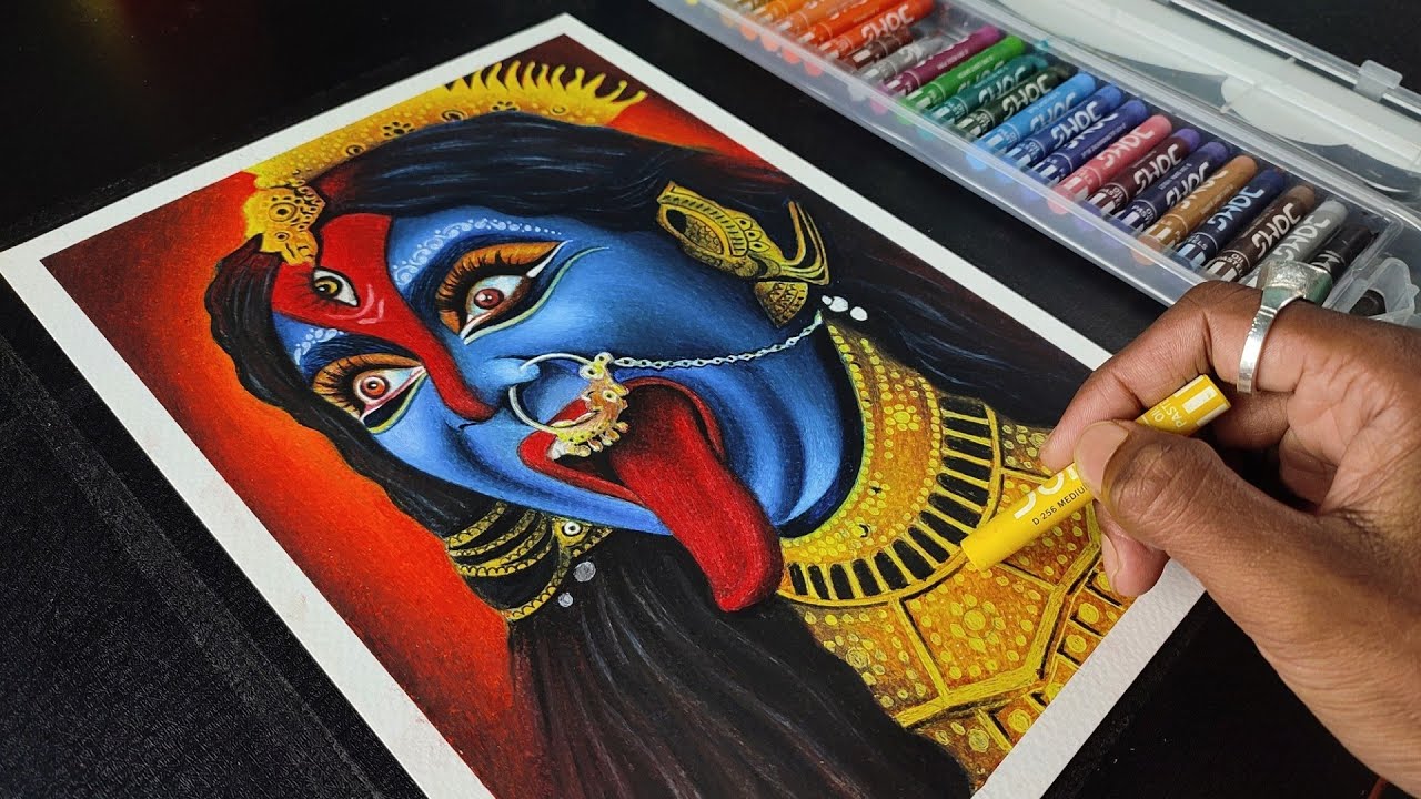 Maa Kali Drawing With Oil Pastel | Kali Mata Drawing Oil Pastel - YouTube