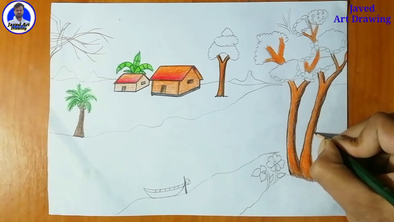 How To Draw a scenery of Autumn Season step by step(Very easy) || Art ...