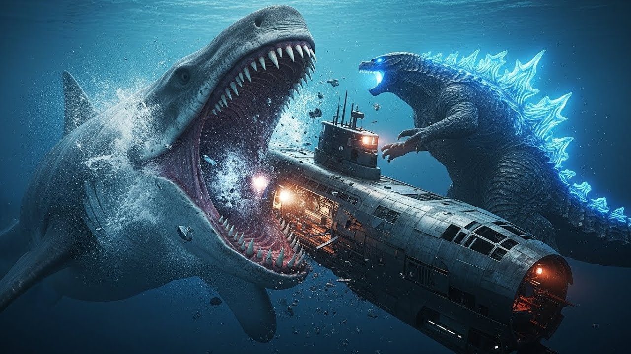 Megalodon Devours the Metal Submarine – Godzilla Charges In - YouTube