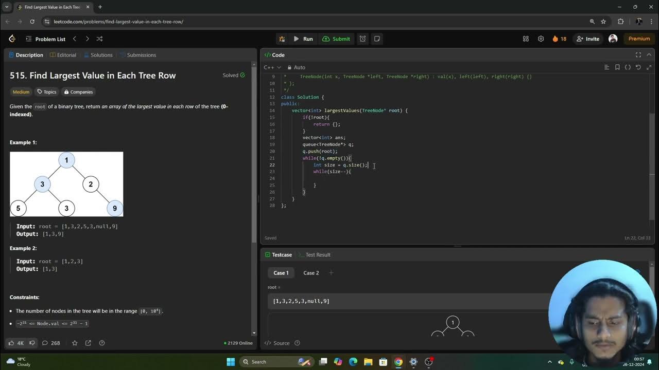 515. Find Largest Value in Each Tree Row - YouTube