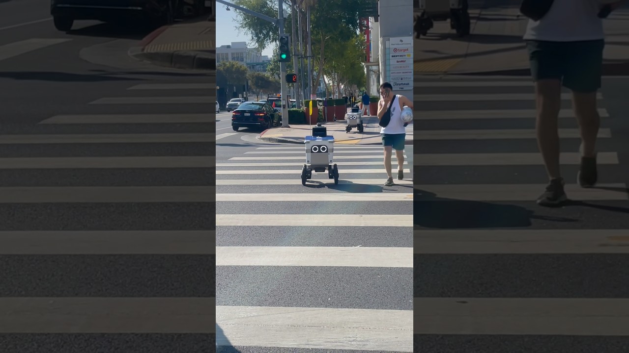 Austin the food delivery robot is stuck in the street. #deliveryrobot # ...