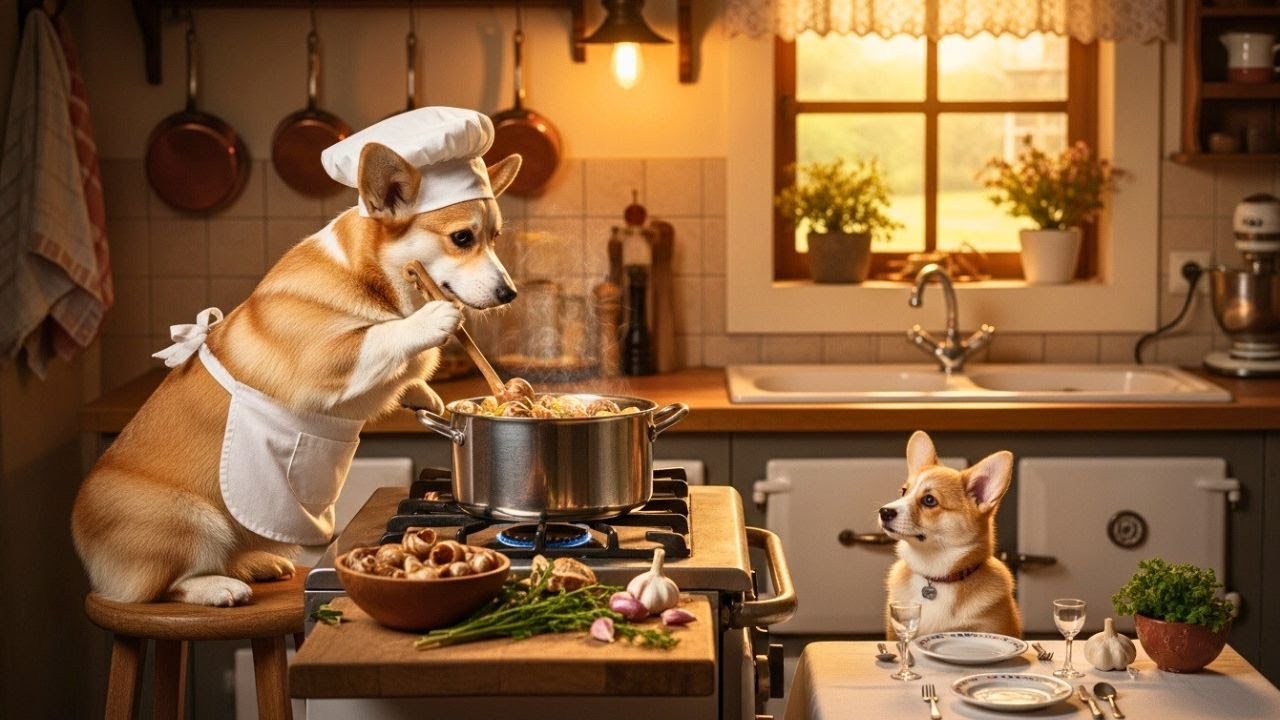 Corgi Mama catch Snails and cooking a delicious meal for Corgi Puppy ...