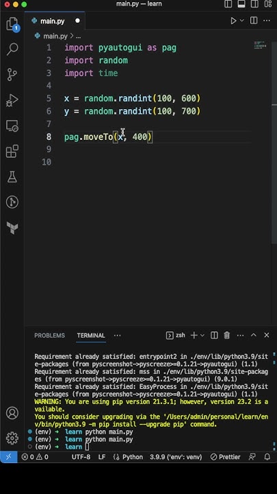 Python Auto Mouse Mover In Just 60 Seconds Python Programming Coding Learnwithpratap Youtube