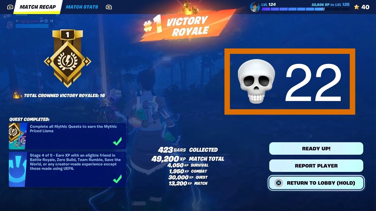 Fortnite Chapter 5 Season 2 Zero Build Squads 22 Total Eliminations And ...