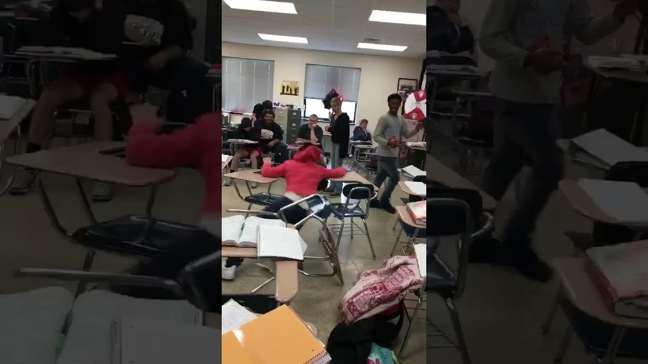 Kid jumps onto desks!!!! - YouTube