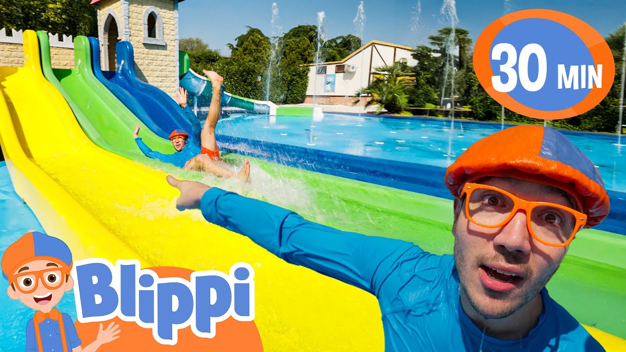 Blippi Speeds Down Water Slides! | Blippi - Sports & Games Cartoons for ...