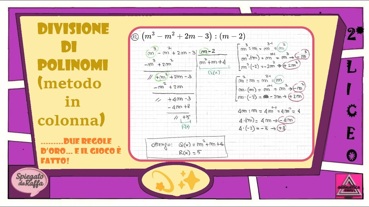 DIVISIONE POLINOMI (Metodo in Colonna): DIVISIONE TRA 2 POLINOMI IN UNA ...