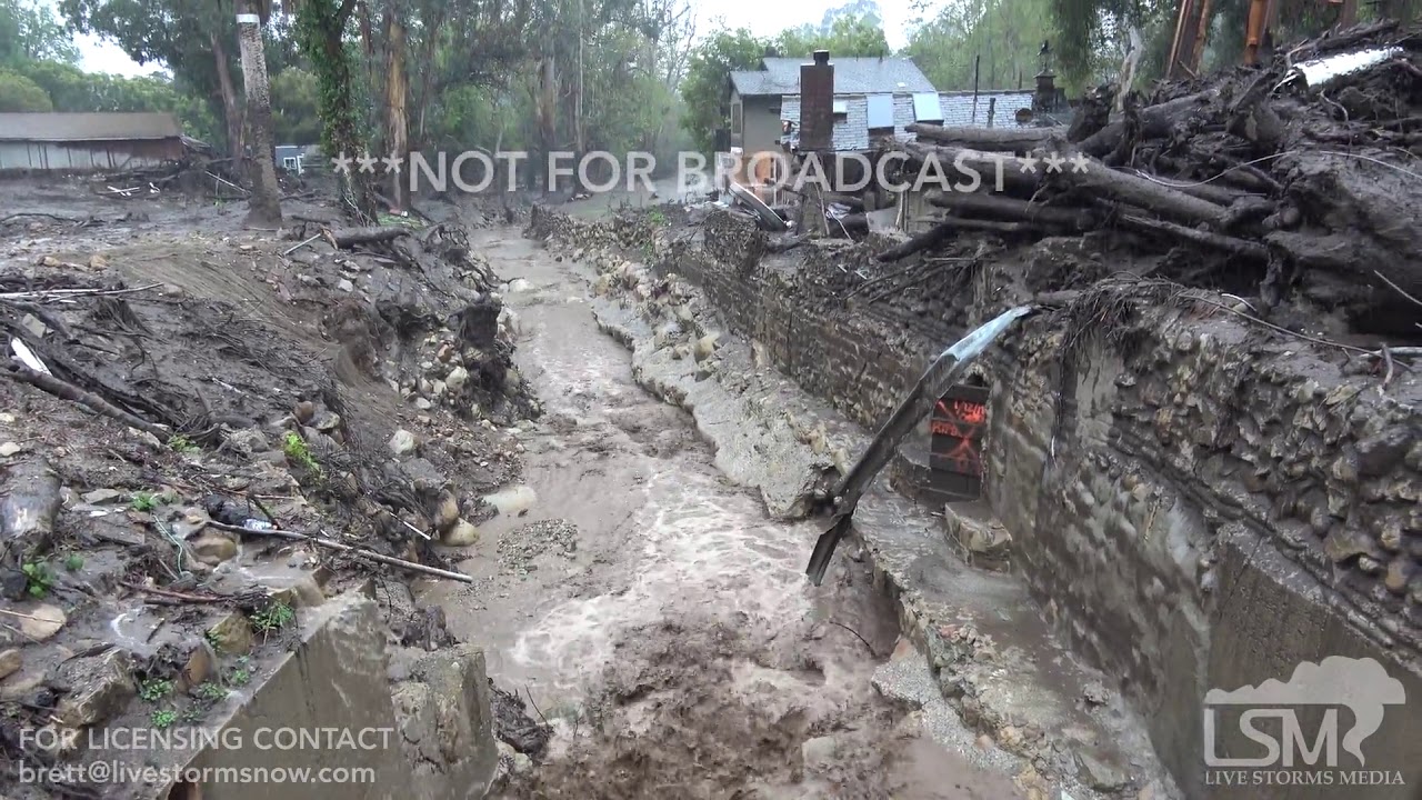 3-21-2018 Montecito, Ca Flash Flood Watch streets closed sandbagging ...