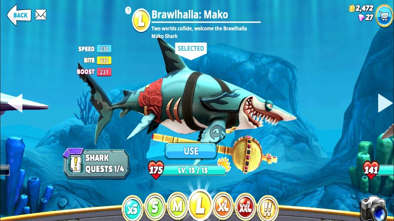 hungry Shark world android gameplay | New mako shark Brawlhalla game ...