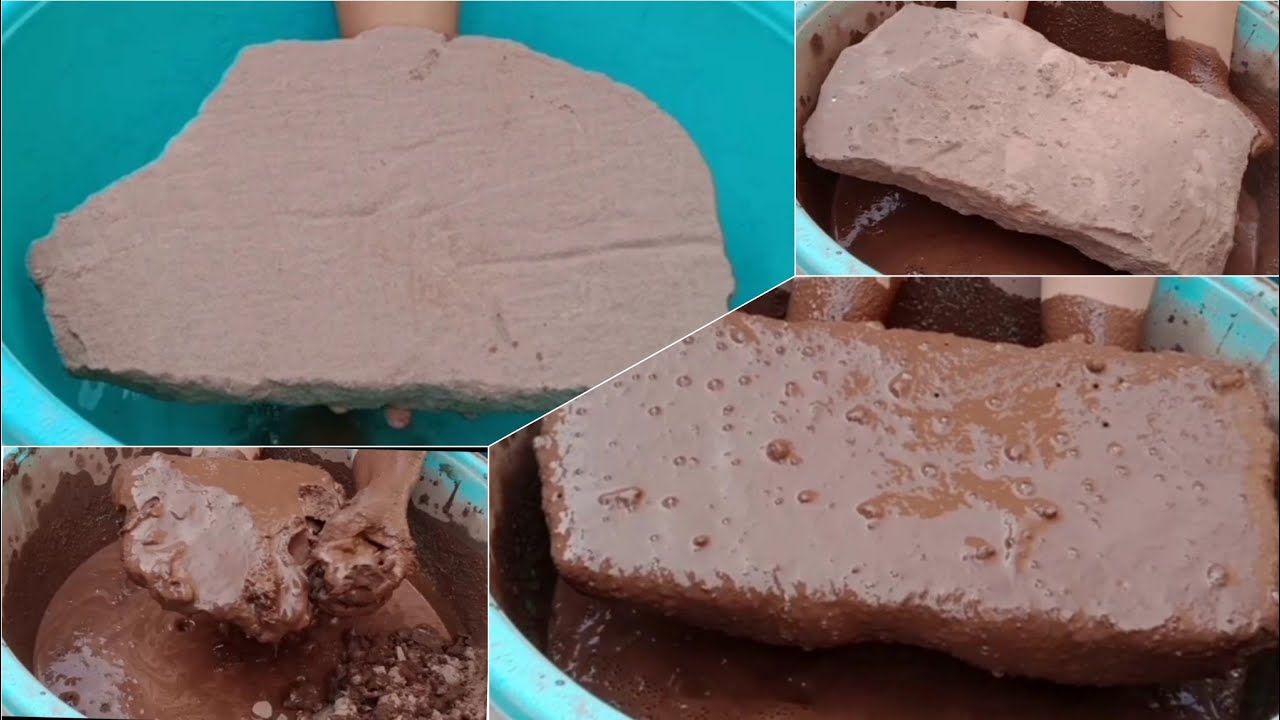 Super Soft Brown Clay big slabs crumble dipping in water 🌊💦🌊 satisfying ...