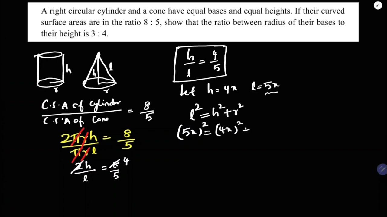 A right circular cylinder and a cone have equal bases and equal heights. If their curved surface ...