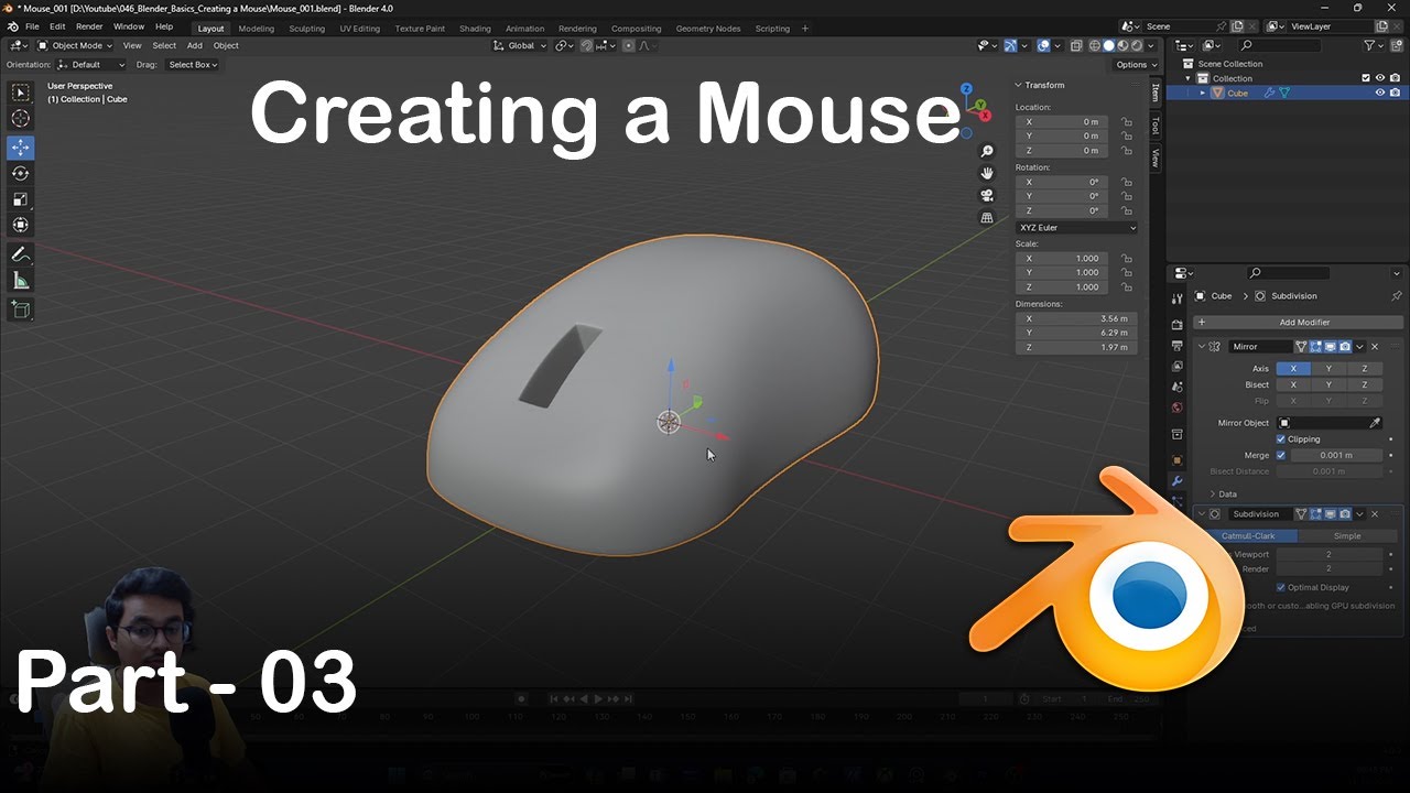 Creating a Mouse in Blender | Basics of Blender - Part 03 | Adding hole ...