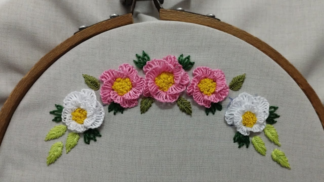 embroidery for beginners _ cast on stitch lazy daisy stitch - YouTube